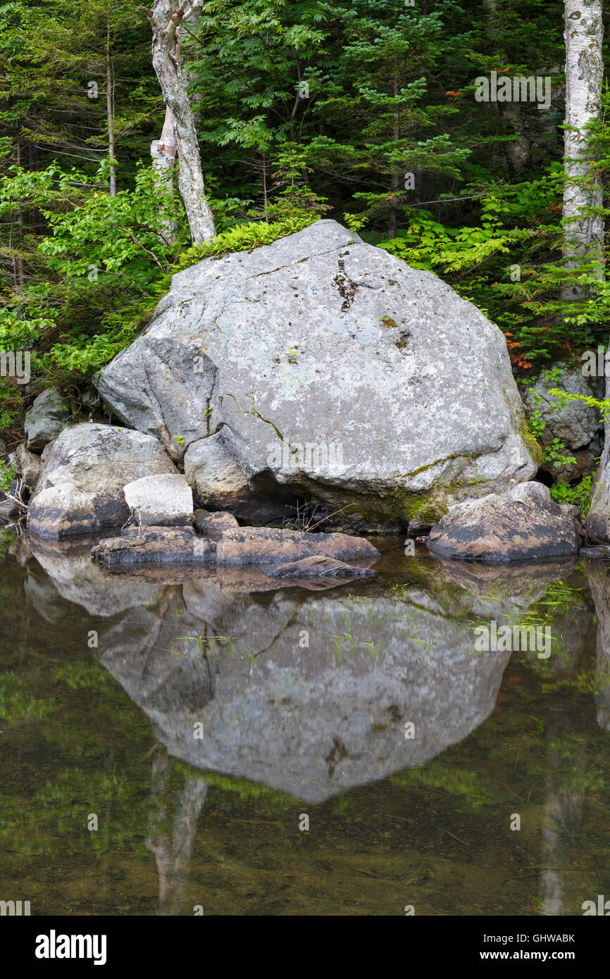 Reflection of rocks in Profile Lake in Franconia Notch State Park of ...