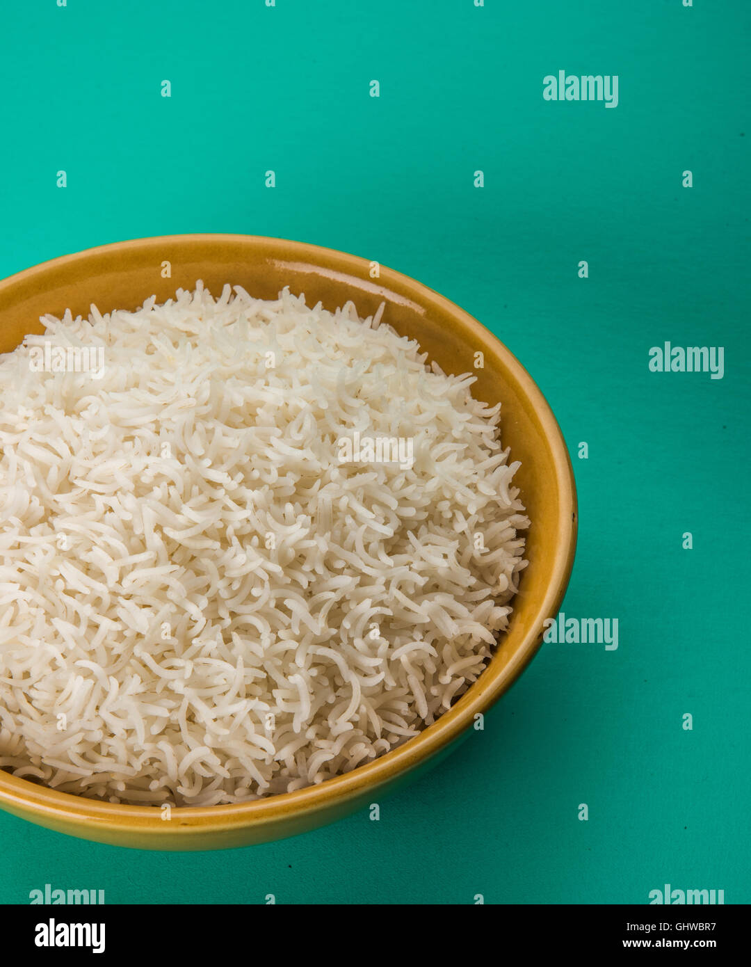 basmati rice in a brass bowl, cooked basmati rice, cooked plain rice ...