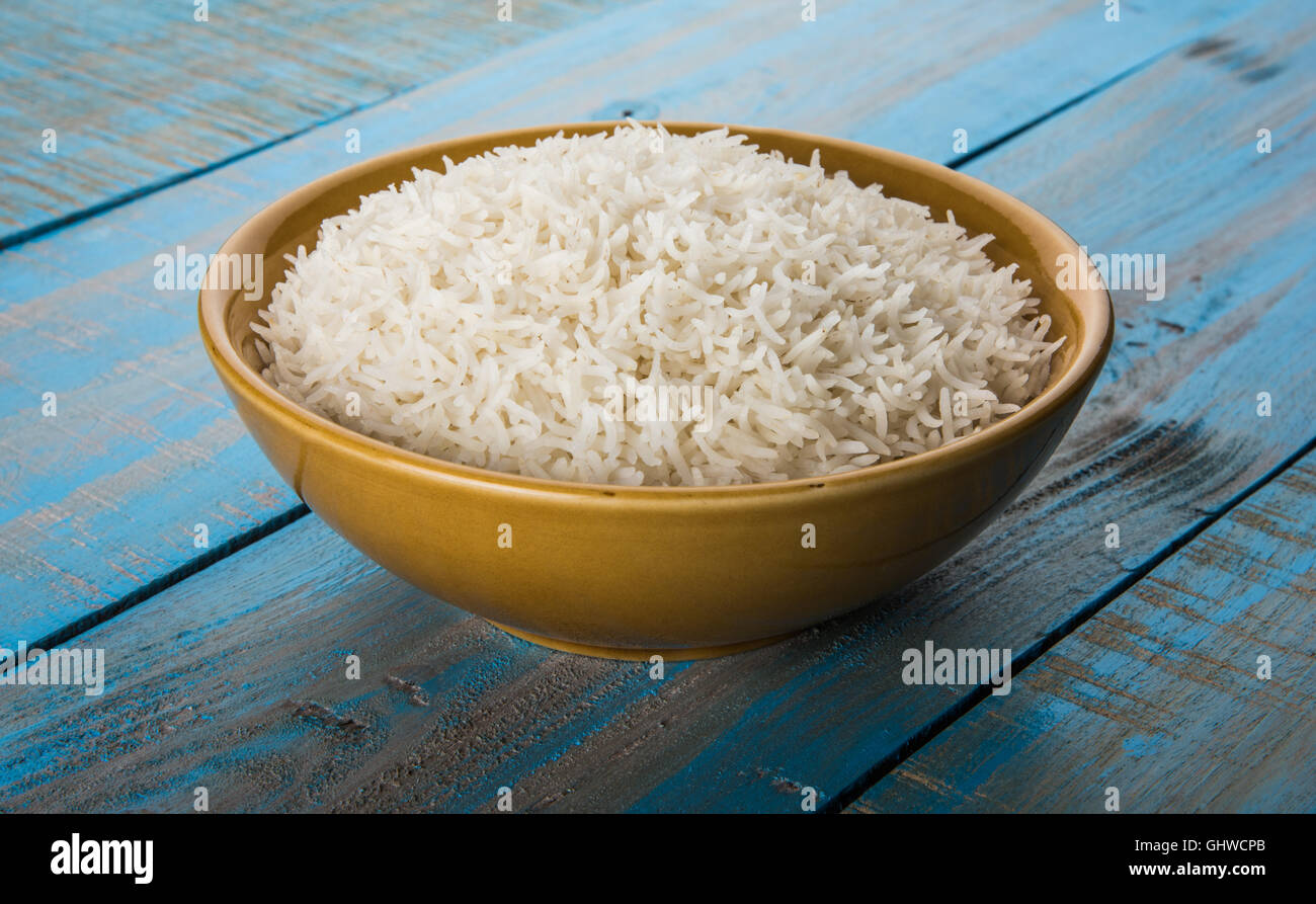basmati rice in a brass bowl, cooked basmati rice, cooked plain rice ...