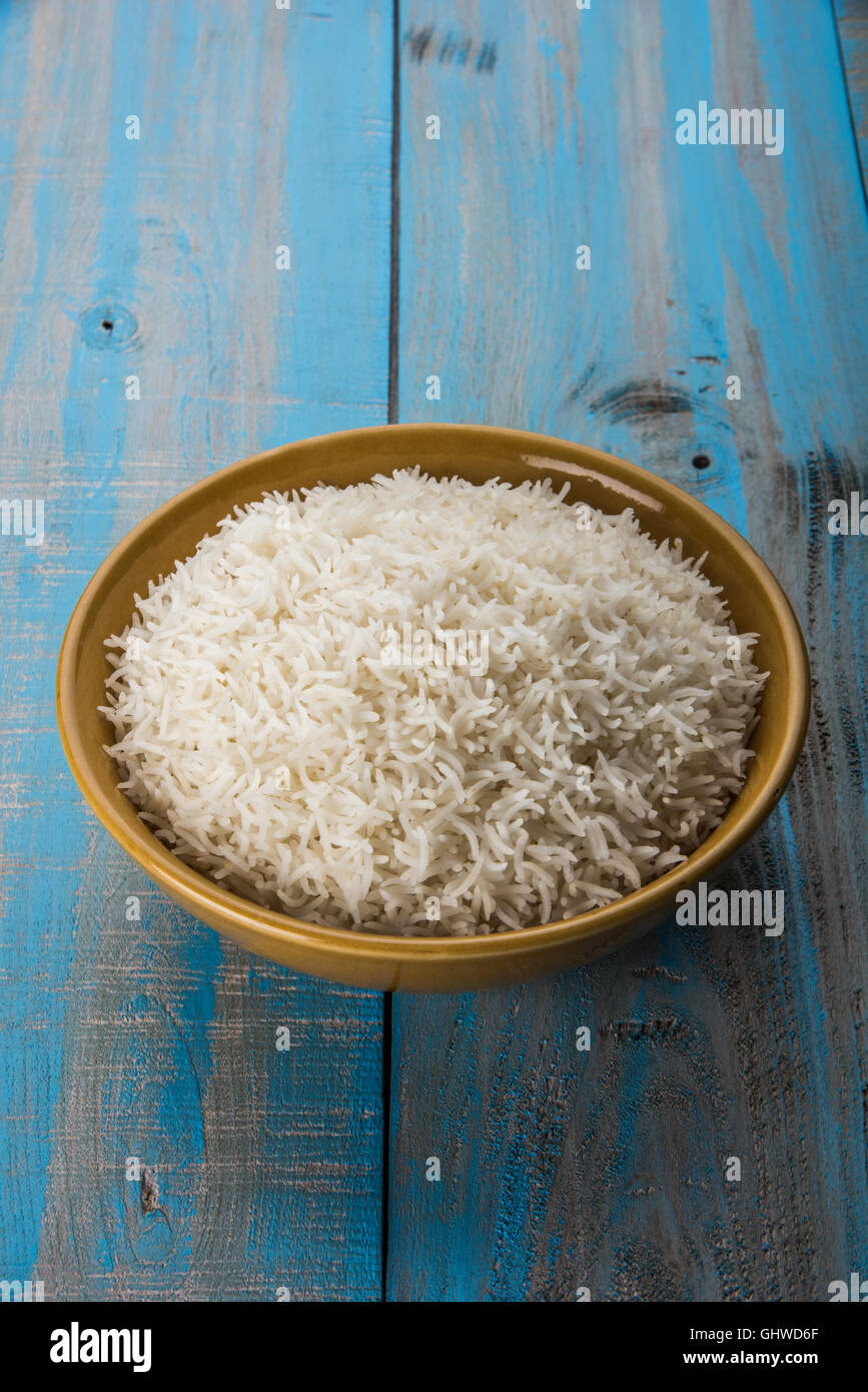 basmati rice in a brass bowl, cooked basmati rice, cooked plain rice ...