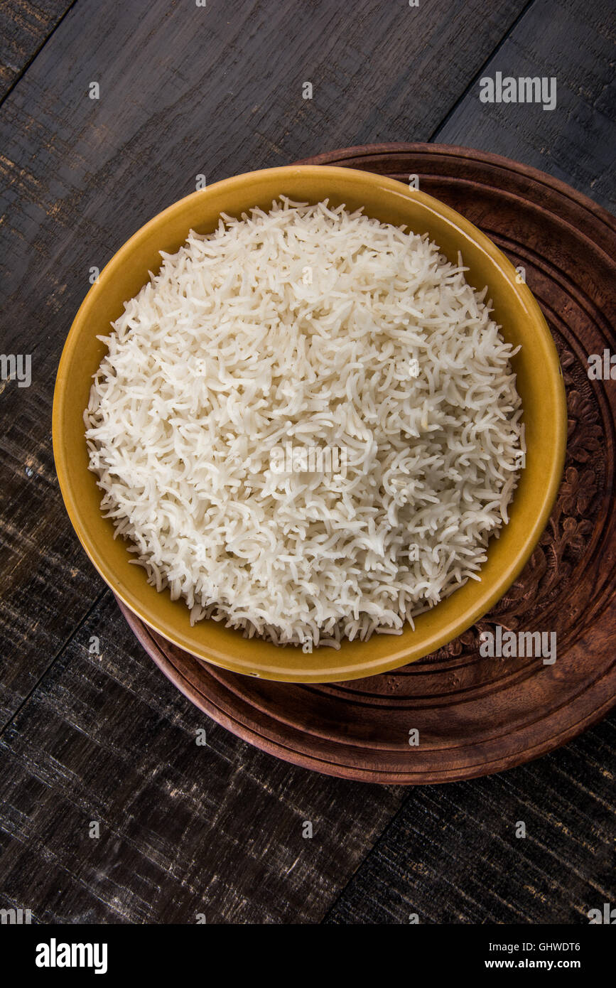 basmati rice in a brass bowl, cooked basmati rice, cooked plain rice ...