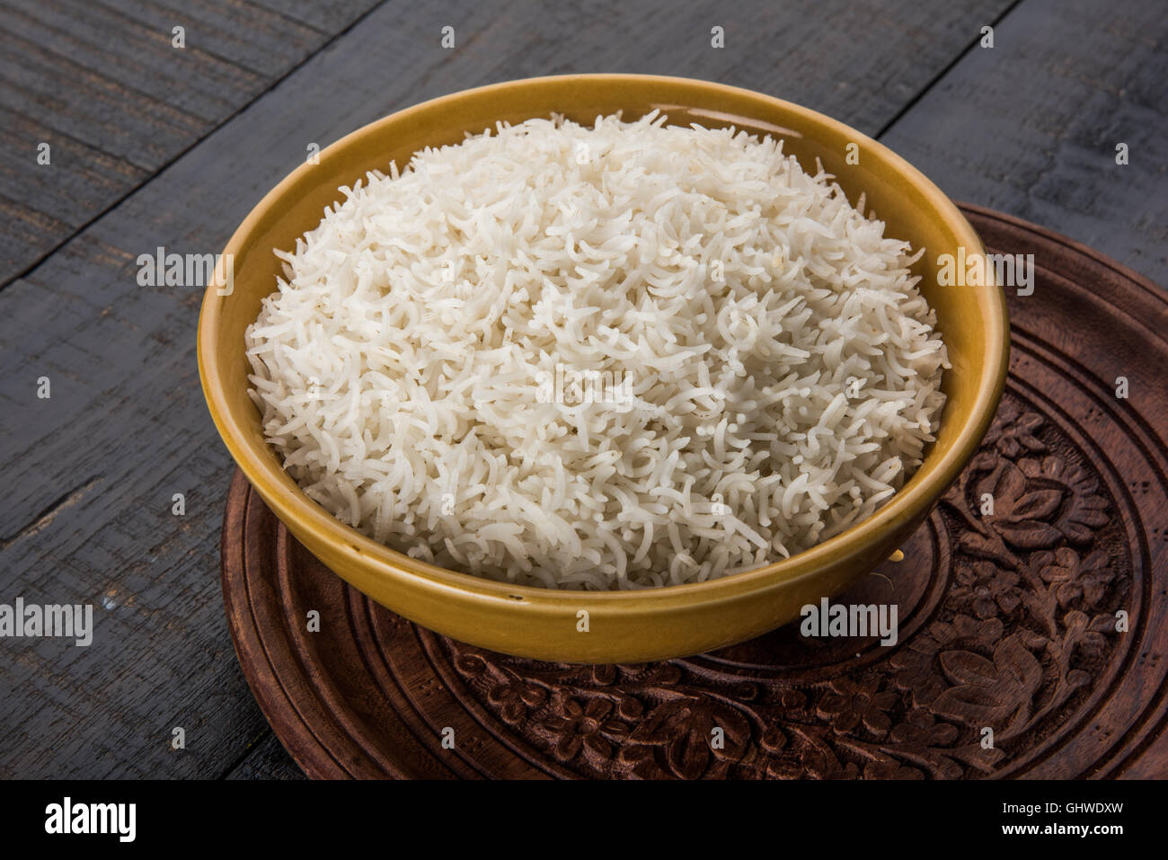 basmati rice in a brass bowl, cooked basmati rice, cooked plain rice ...