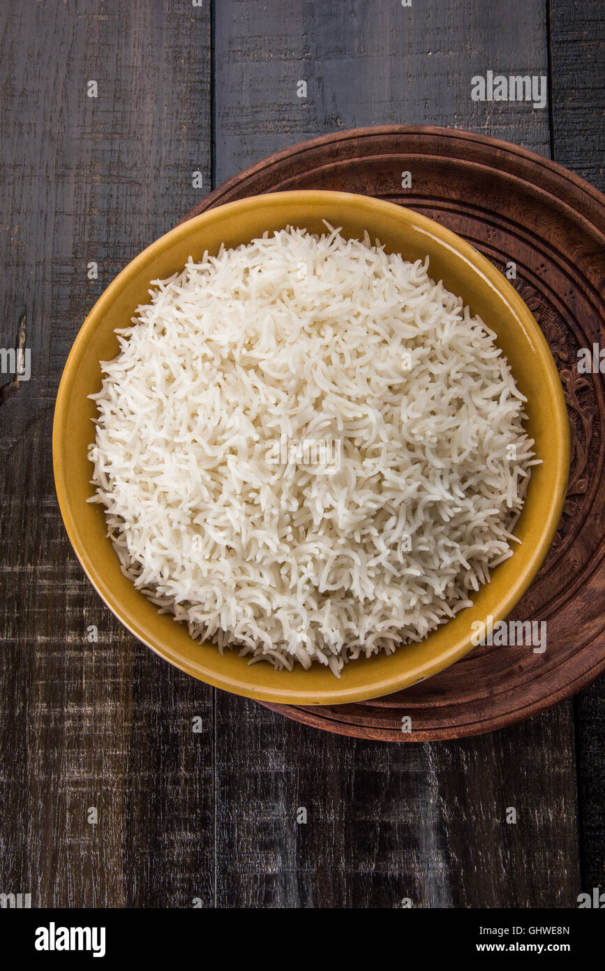 basmati rice in a brass bowl, cooked basmati rice, cooked plain rice ...
