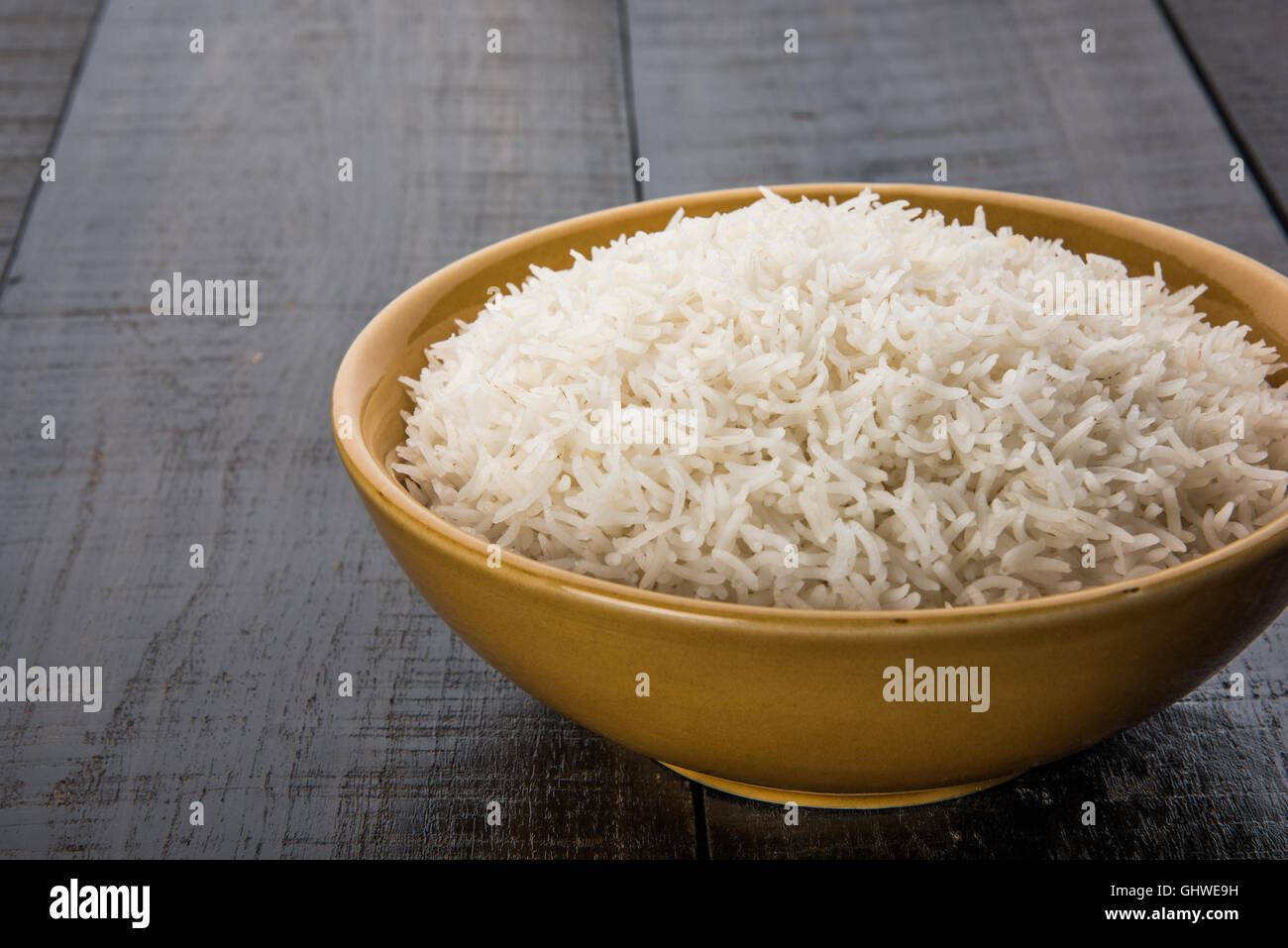 basmati rice in a brass bowl, cooked basmati rice, cooked plain rice ...