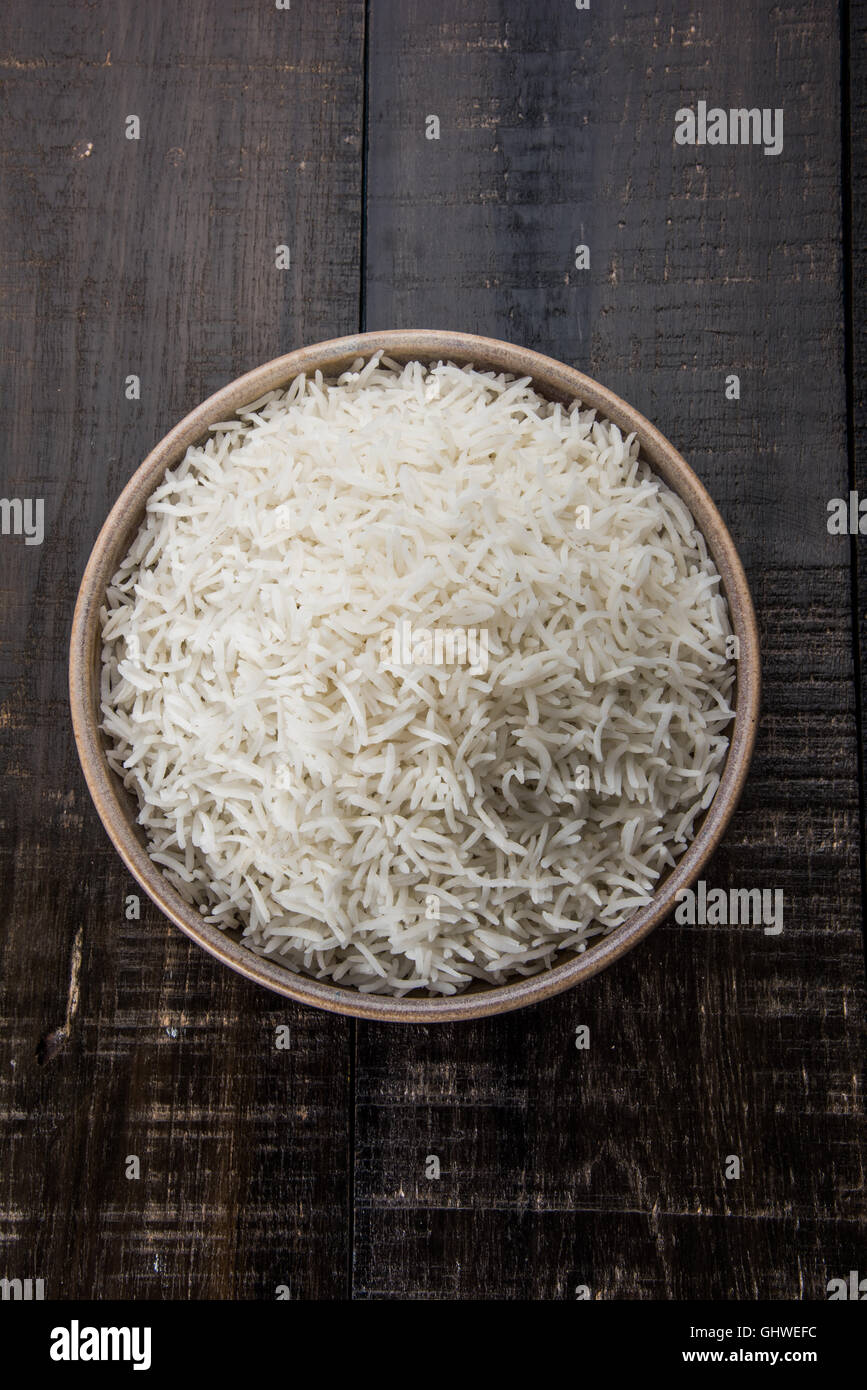 basmati rice in a brass bowl, cooked basmati rice, cooked plain rice ...
