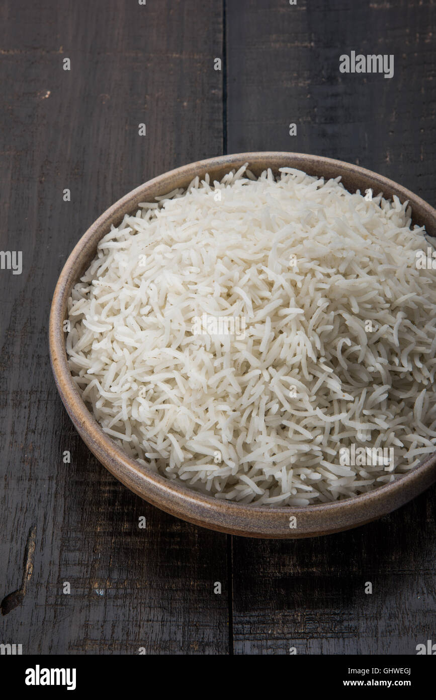 basmati rice in a brass bowl, cooked basmati rice, cooked plain rice ...