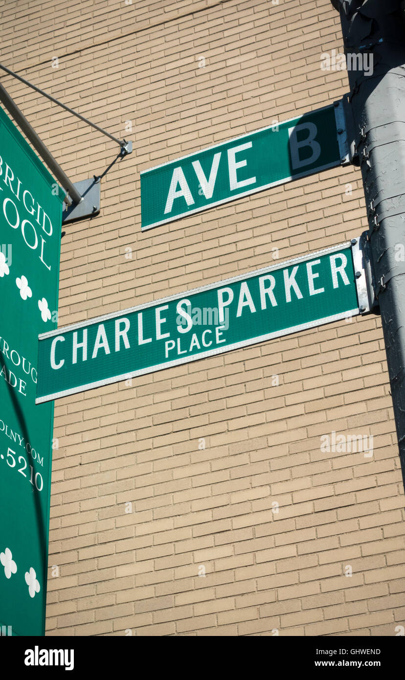 Charles "Charlie" Parker Place street sign in East Village, New York ...
