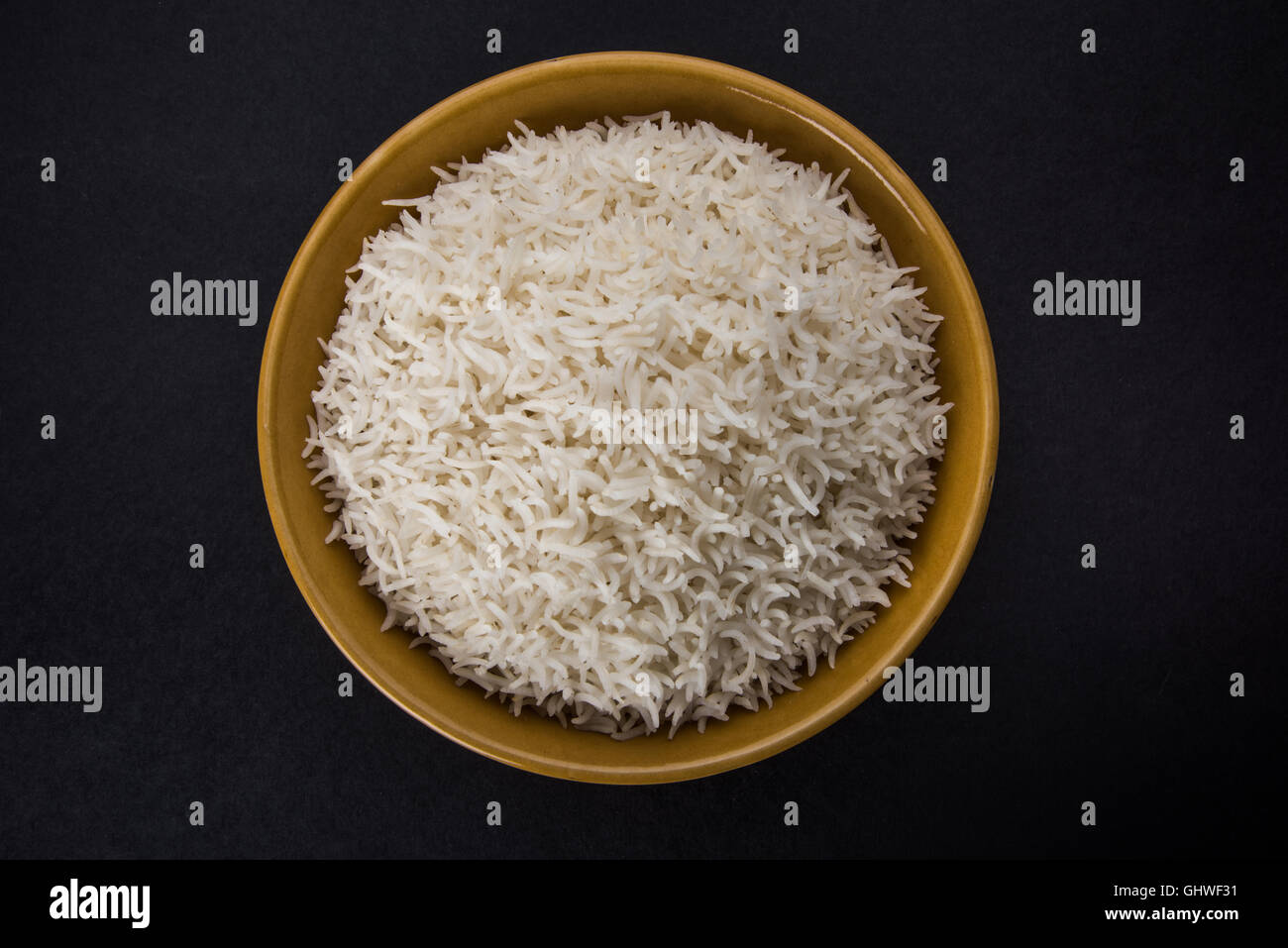 basmati rice in a brass bowl, cooked basmati rice, cooked plain rice ...