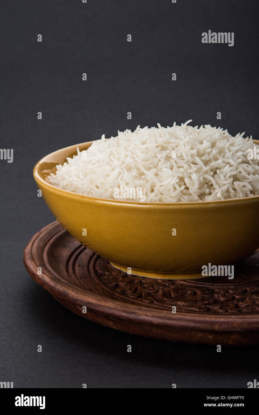 basmati rice in a brass bowl, cooked basmati rice, cooked plain rice ...