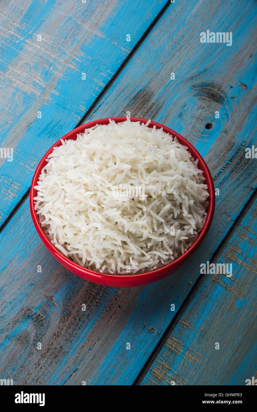 basmati rice in a brass bowl, cooked basmati rice, cooked plain rice ...