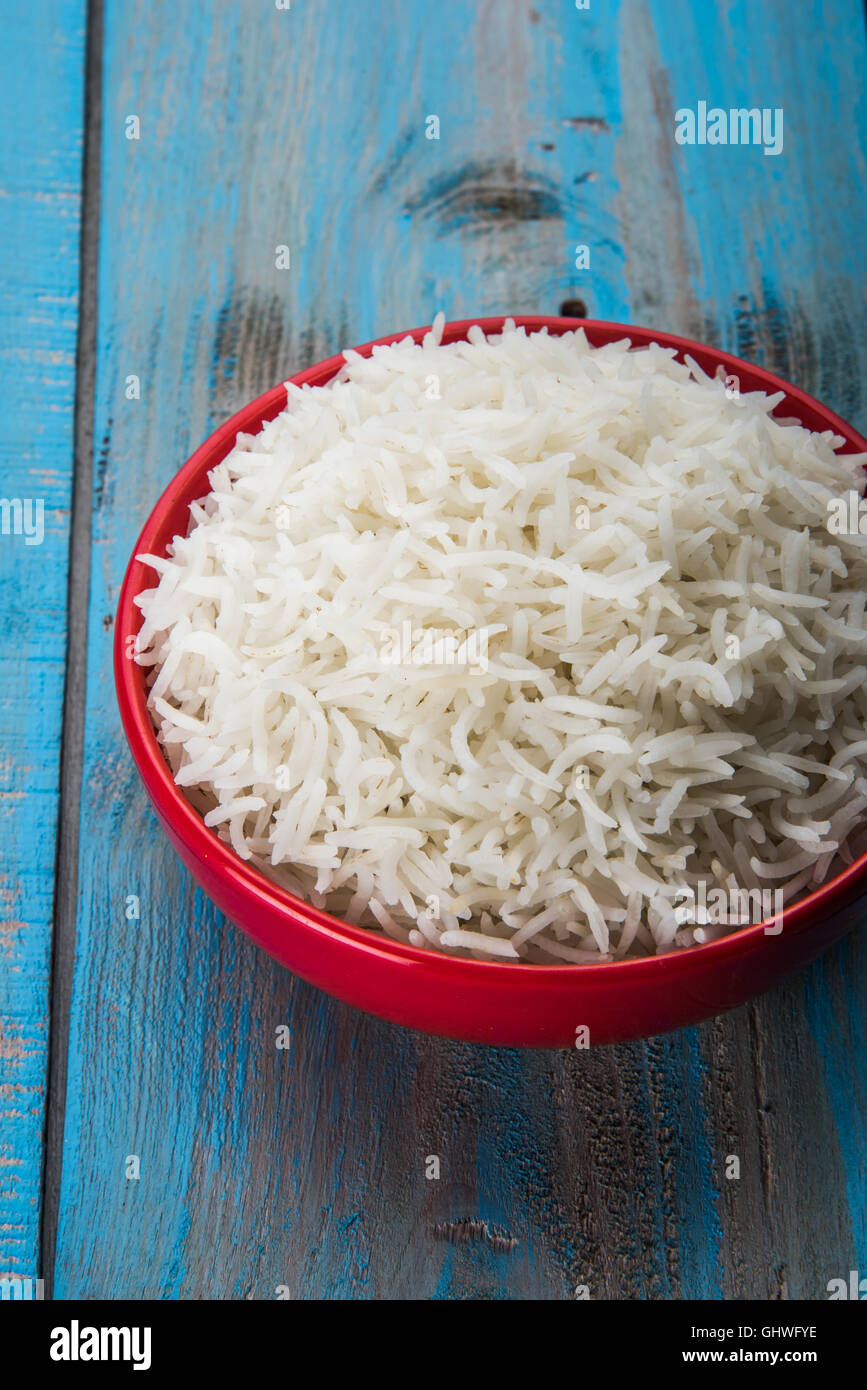 basmati rice in a brass bowl, cooked basmati rice, cooked plain rice ...