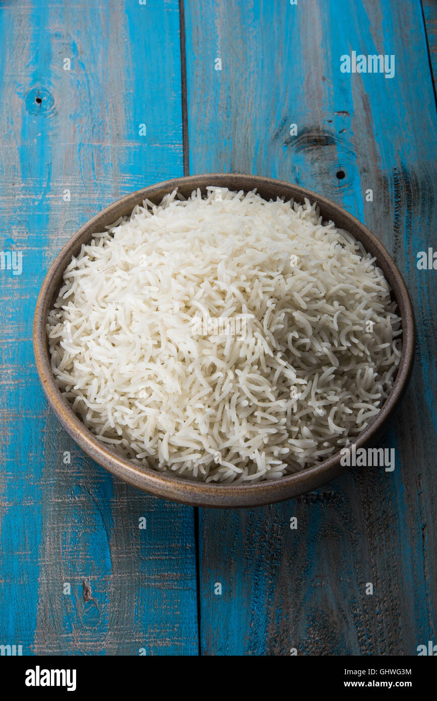 basmati rice in a brass bowl, cooked basmati rice, cooked plain rice ...
