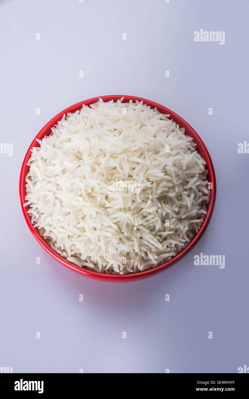 basmati rice in a brass bowl, cooked basmati rice, cooked plain rice ...