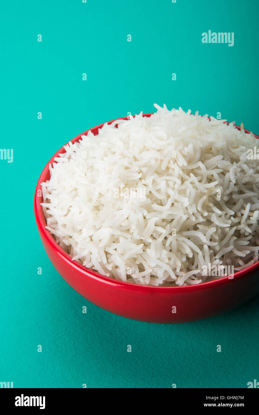 basmati rice in a brass bowl, cooked basmati rice, cooked plain rice ...