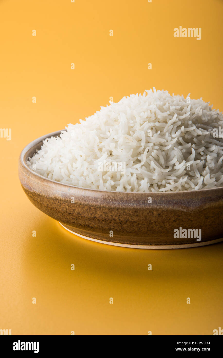 basmati rice in a brass bowl, cooked basmati rice, cooked plain rice ...