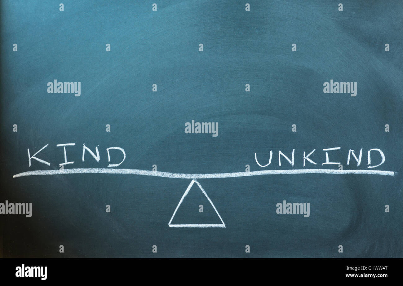 the words kind and unkind placed on a scale in equilibrium written on a ...
