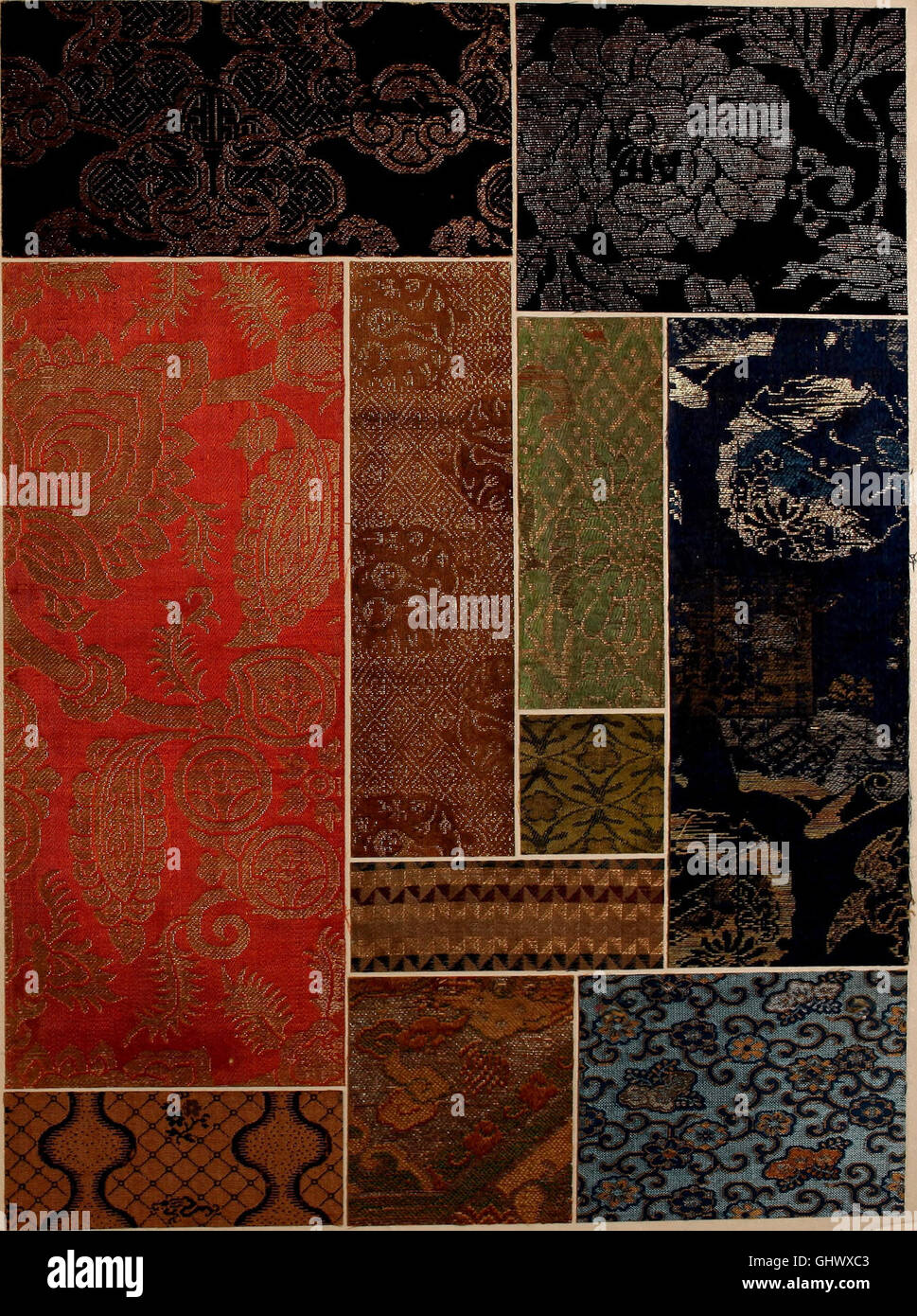 A collection of textile samples from the 1700s showcasing traditional ...