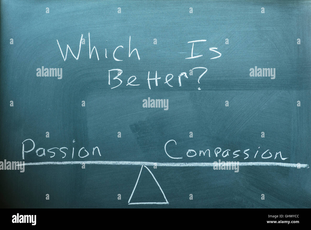 the words passion and compassion on a scale in equilibrium written on a ...