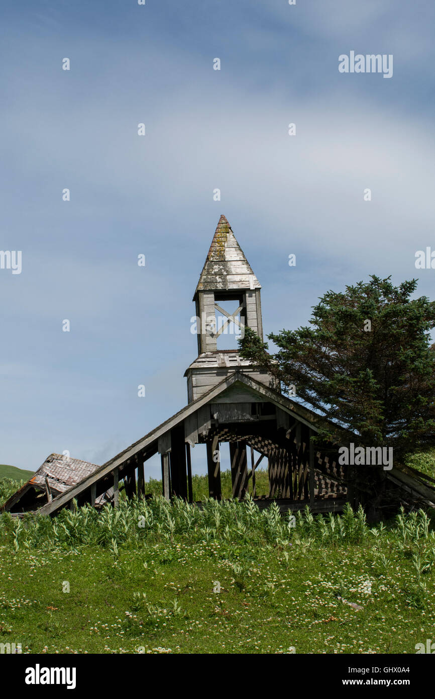 Alaska, Aleutian Islands, Unga Island, Unga Village. Abandoned gold ...
