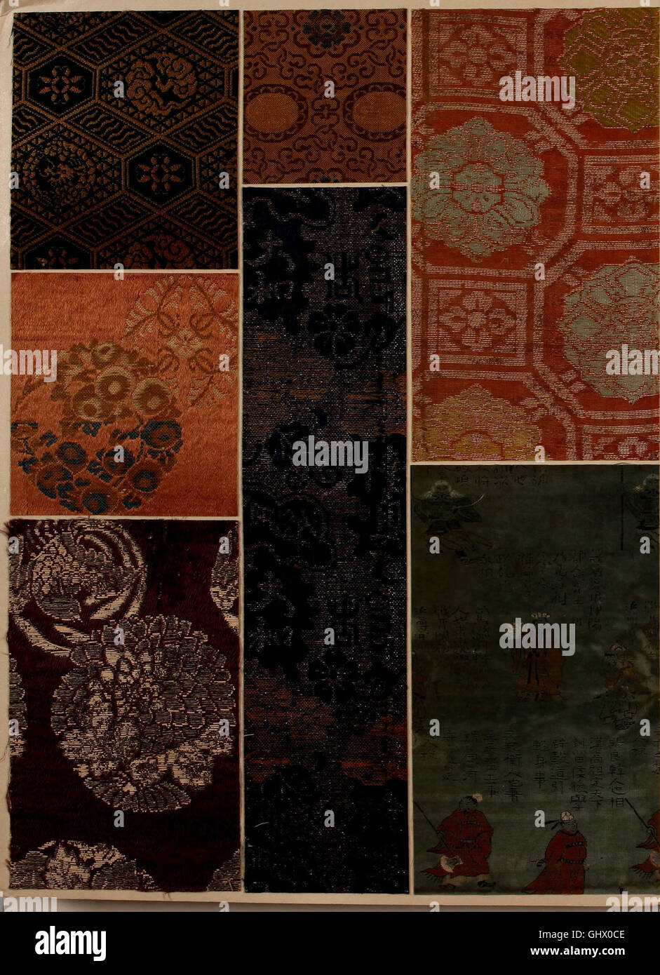 A collection of textile samples from the 1700s, showcasing various ...