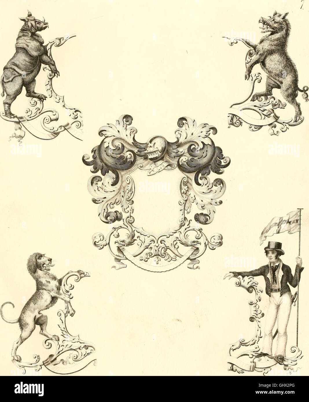 This 1843 work features a collection of heraldic illustrations intended ...