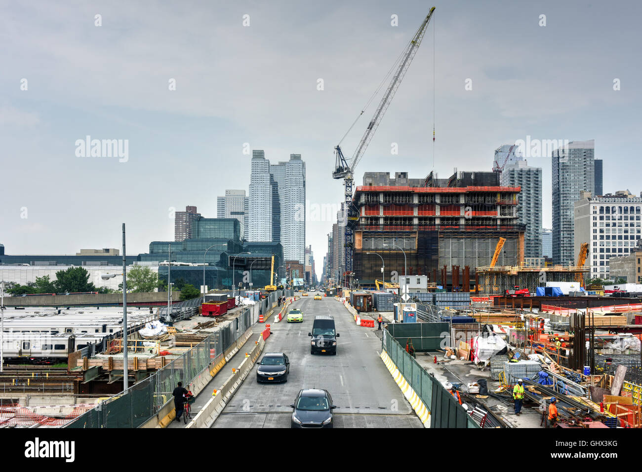 Construction in the development of the Hudson Yards in Midtown West ...