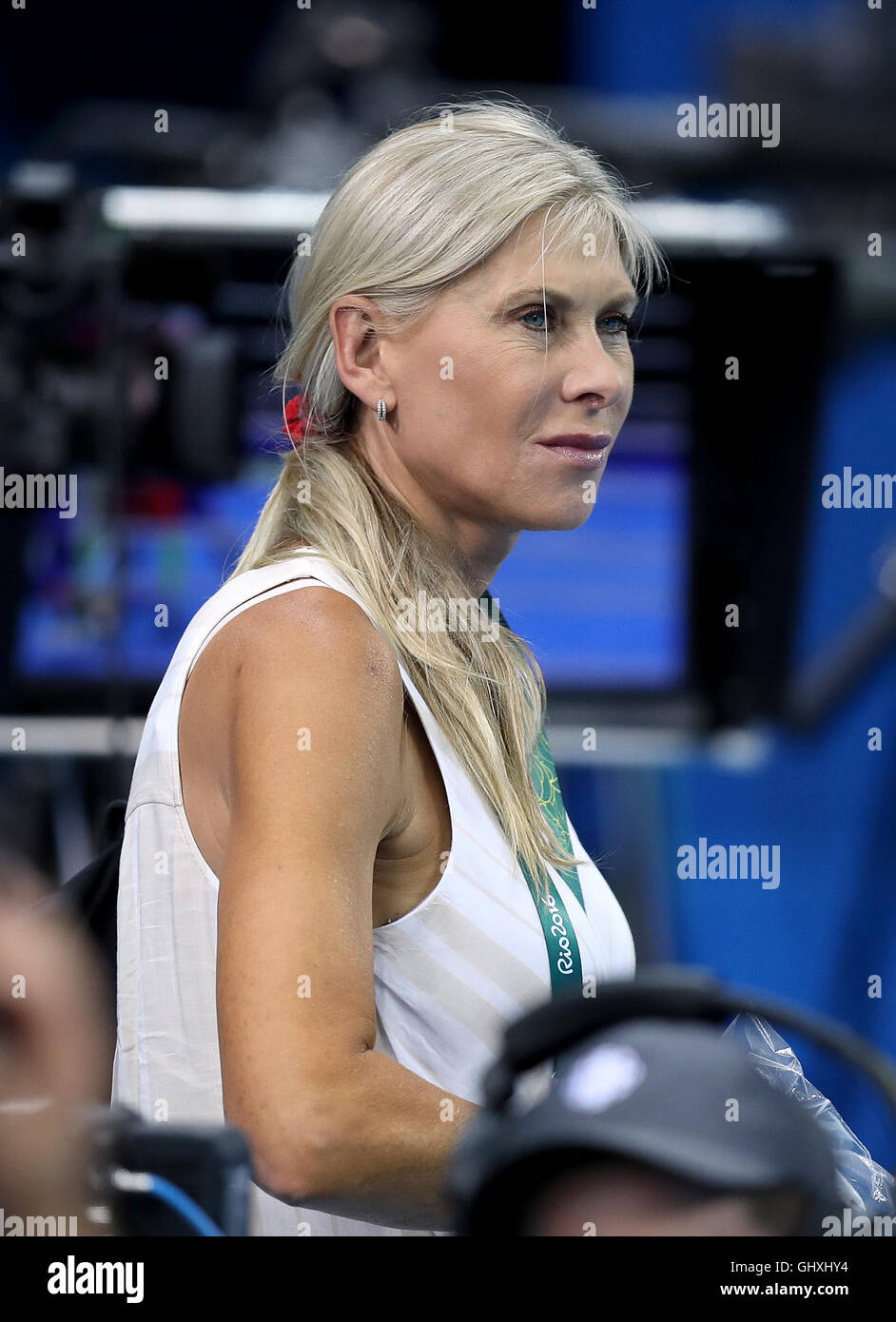 Television presenter Sharron Davies at the Olympic Aquatics Stadium on ...
