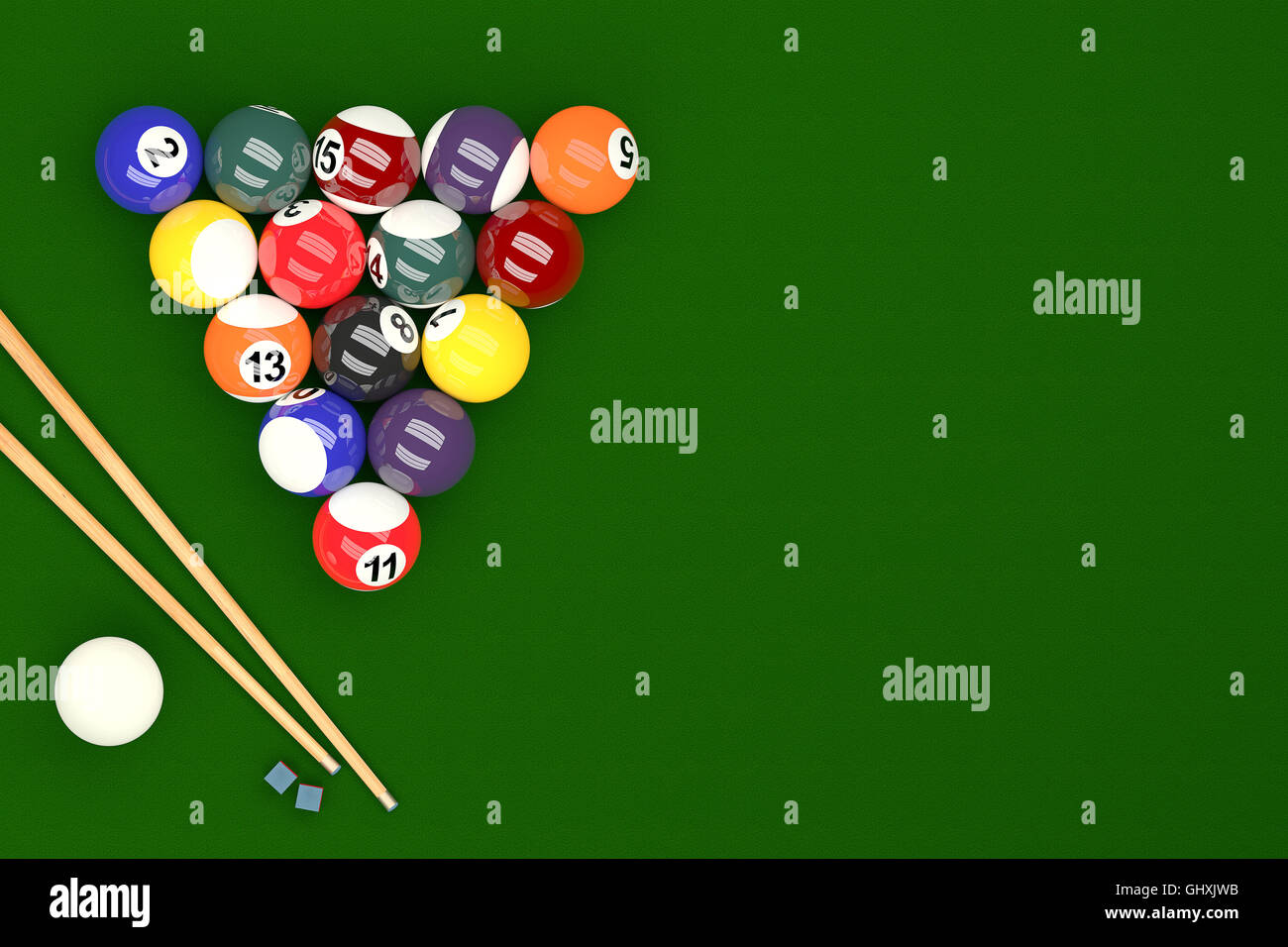3D rendering of pool balls on pool table background Stock Photo - Alamy