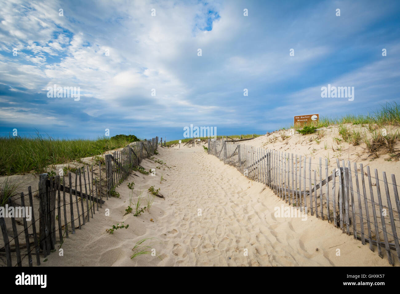 Fence and path through sand dunes at Race Point, in the Province Lands ...