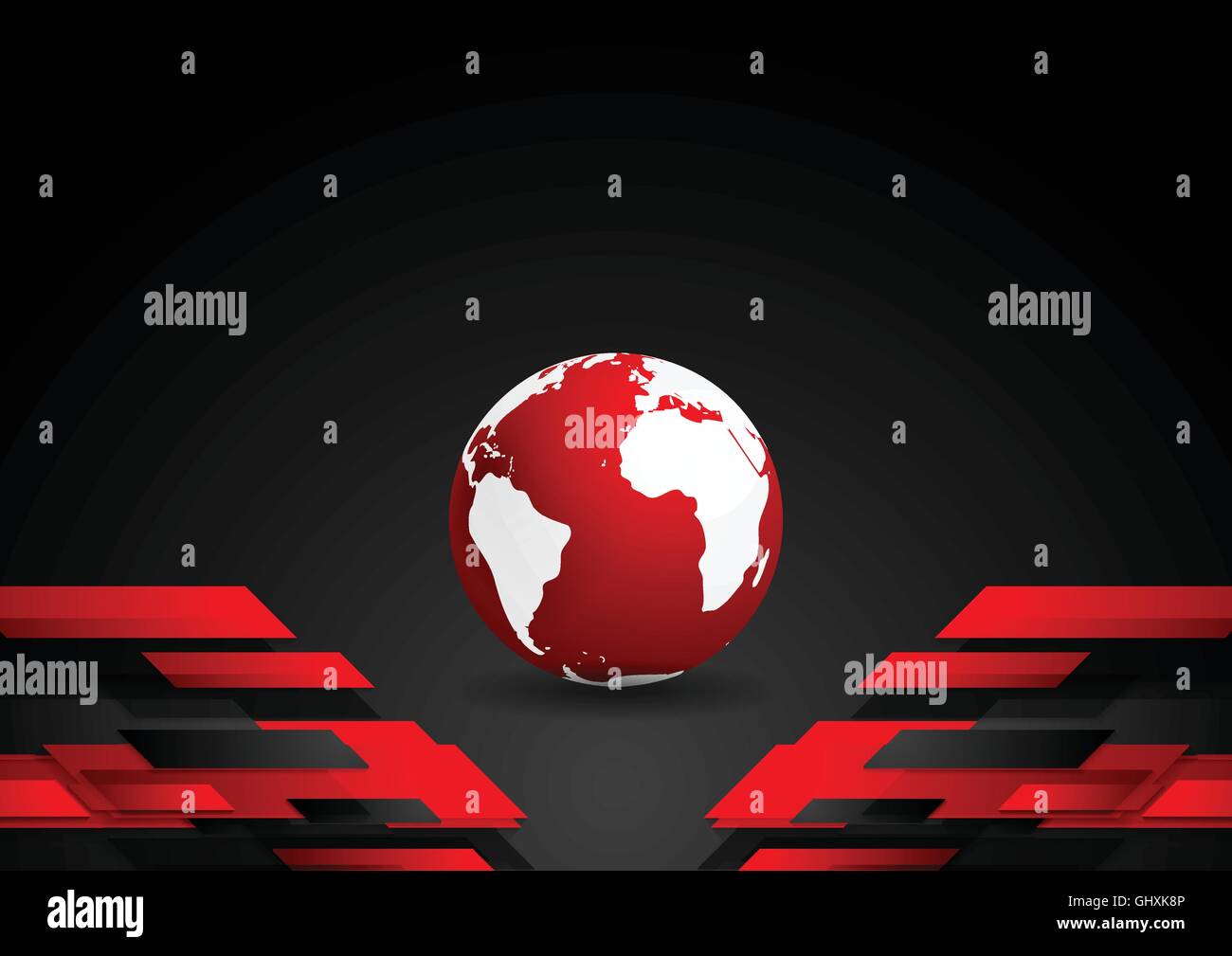 Red black tech contrast background with earth globe. Vector technology ...