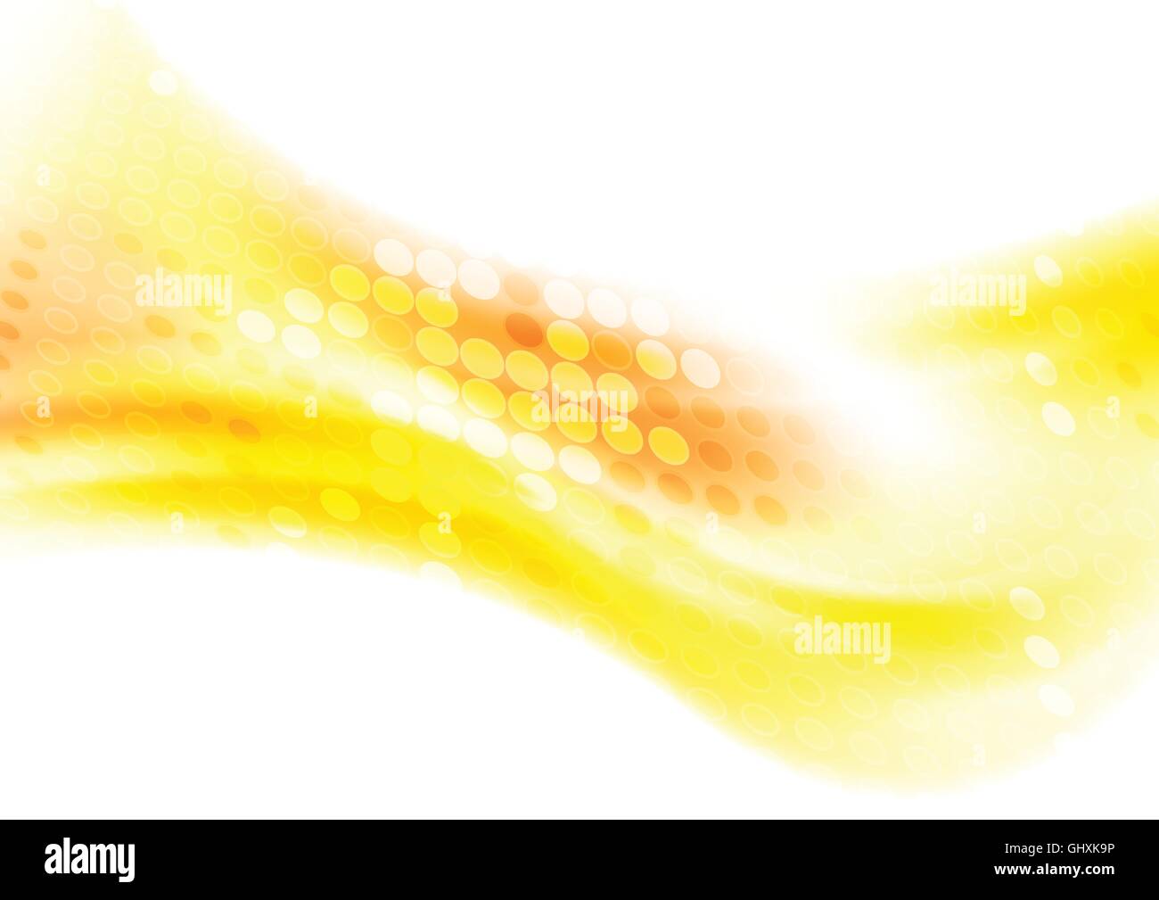Yellow waves with shiny halftone circles on white background. Vector ...