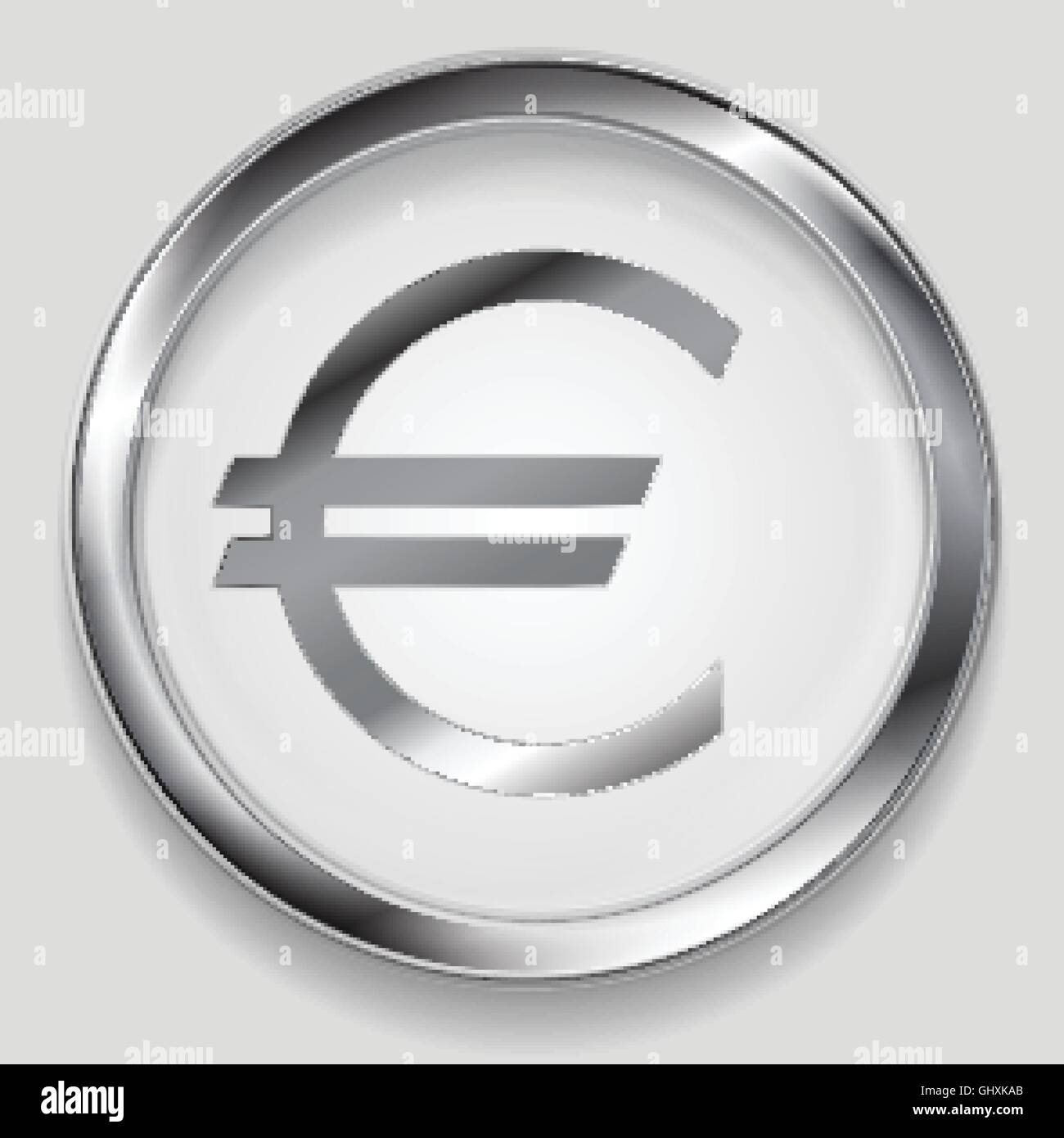 Concept metallic euro symbol logo in round button. Vector silver ...