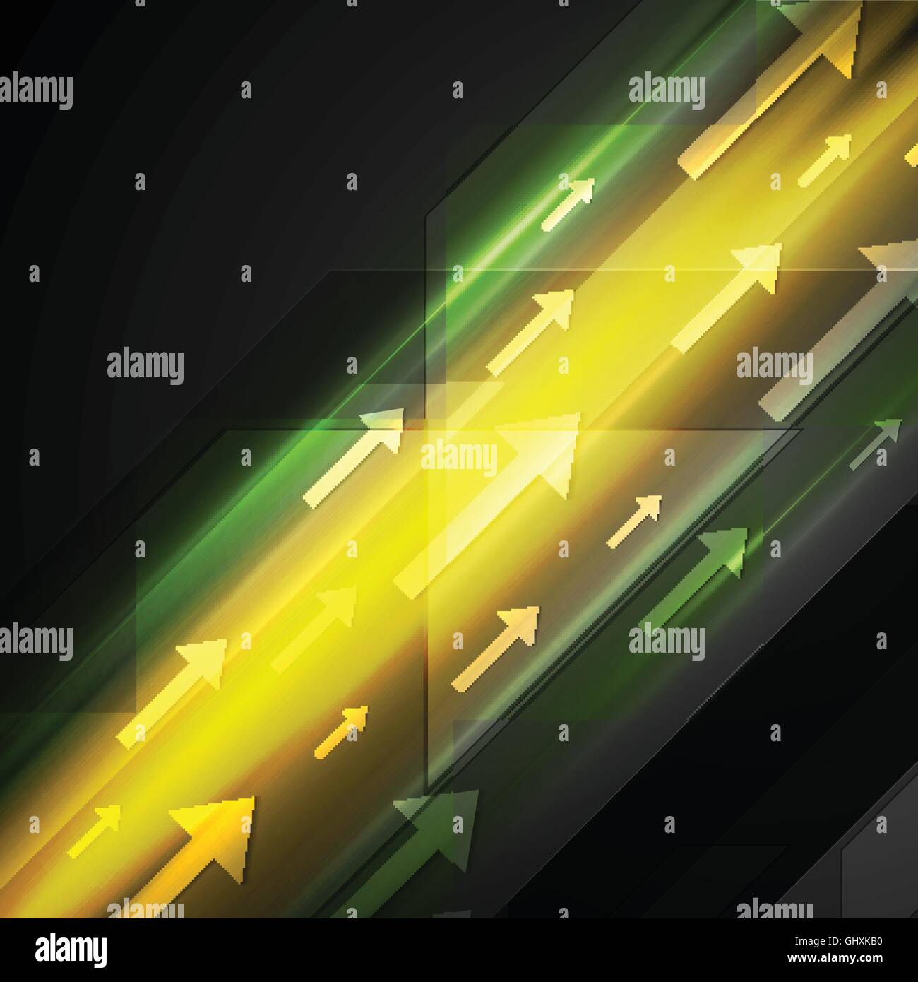 Glowing yellow and green hi-tech background with arrows. Vector ...