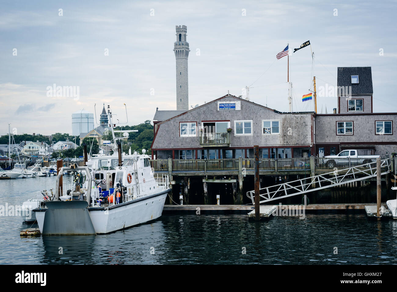 The Pilgrims Monument and MacMillan Pier, in Provincetown, Cape Cod ...