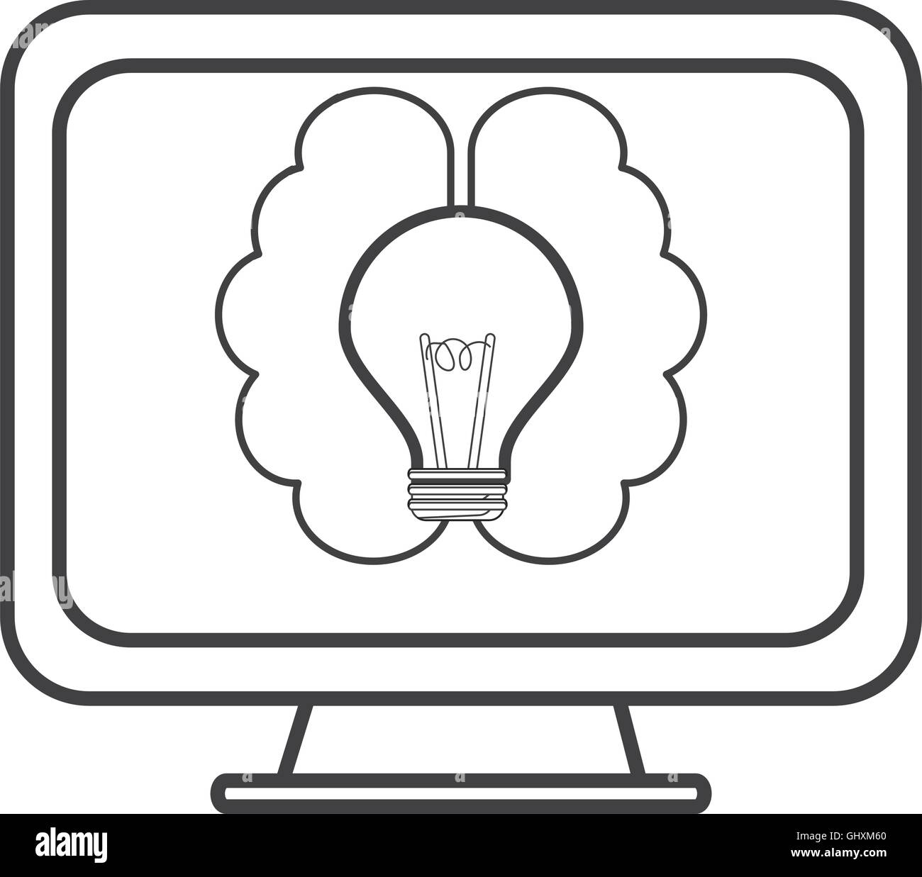 lightbulb and brain on computer screen icon Stock Vector Image & Art ...
