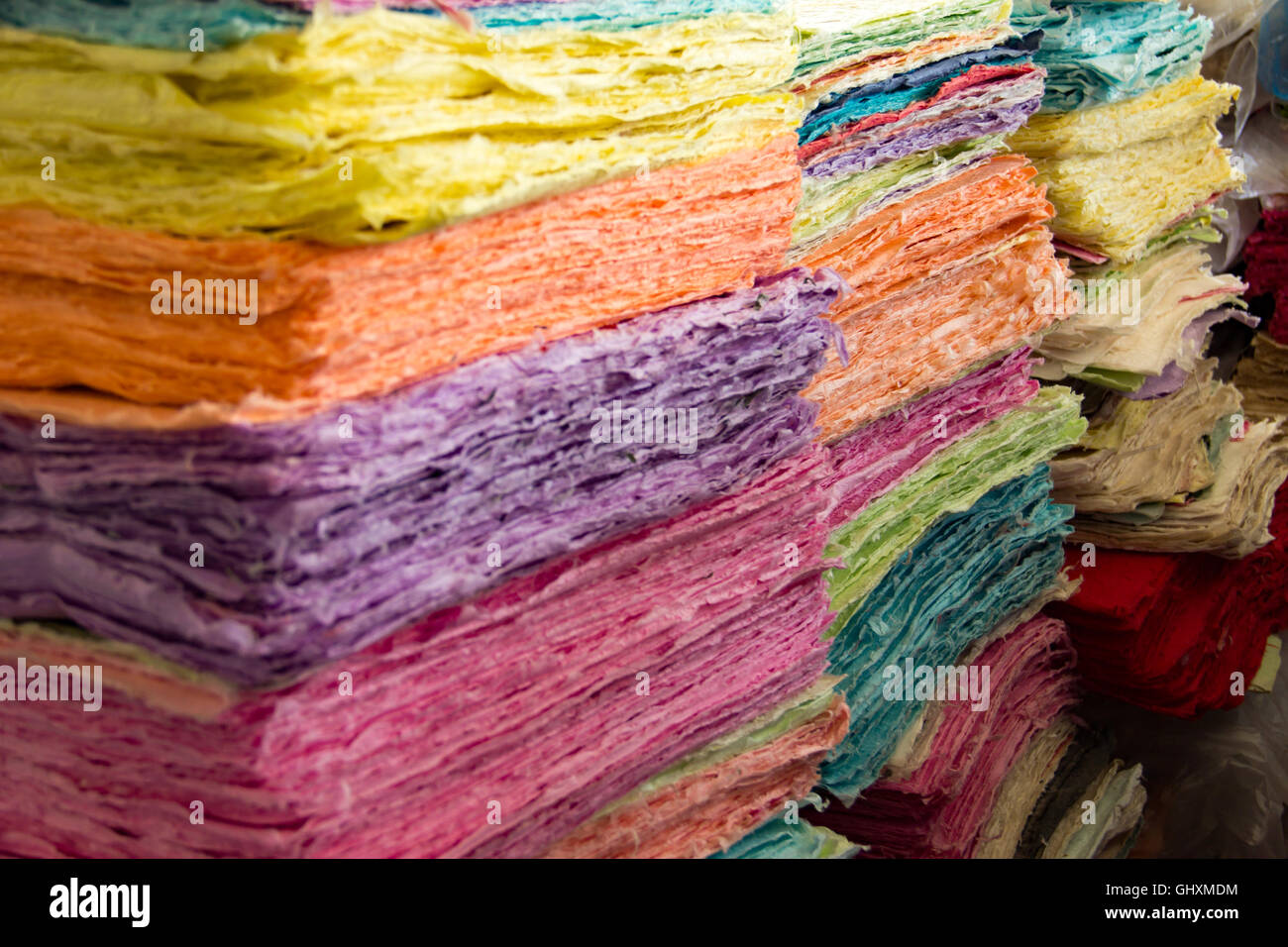 Colorful hand made papers at an artisan market in Thailand Stock Photo ...
