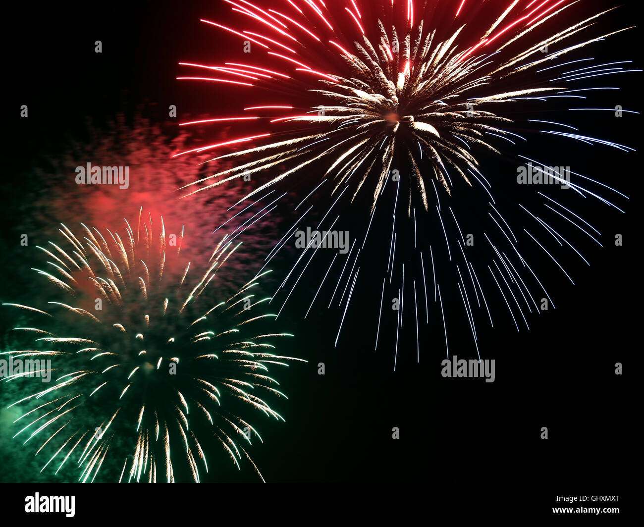 show with large colorful fireworks in the dark sky Stock Photo - Alamy