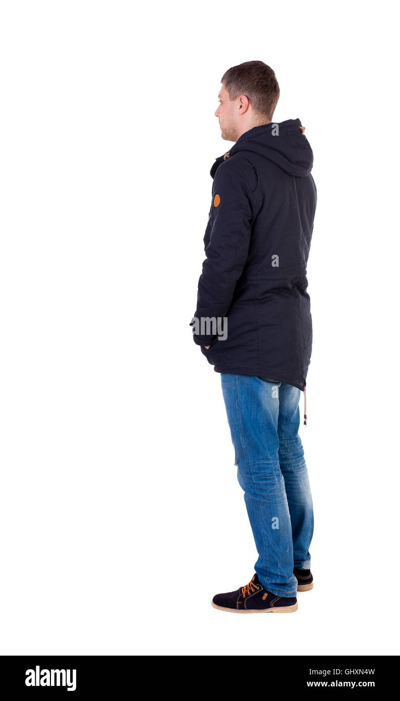 Back view of handsome man in winter jacket looking up Stock Photo - Alamy
