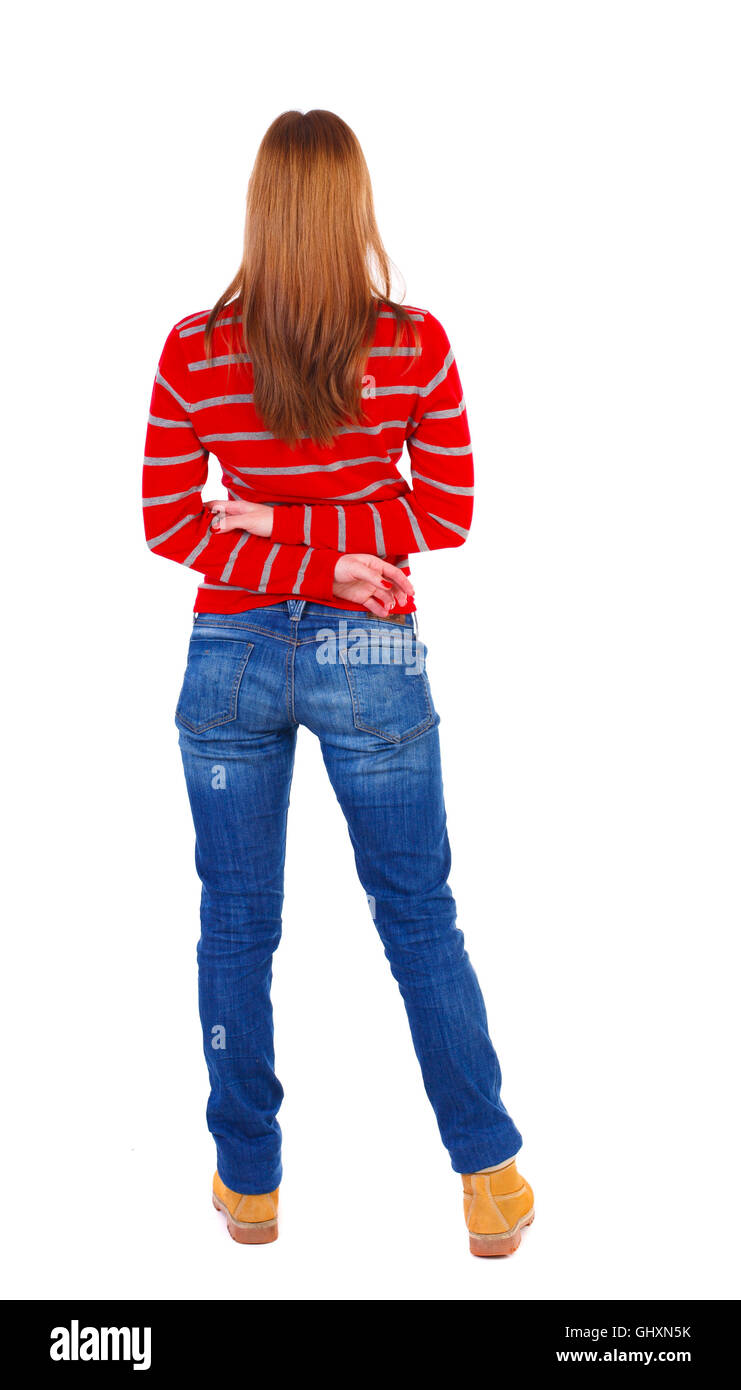 back view of standing young beautiful woman Stock Photo - Alamy