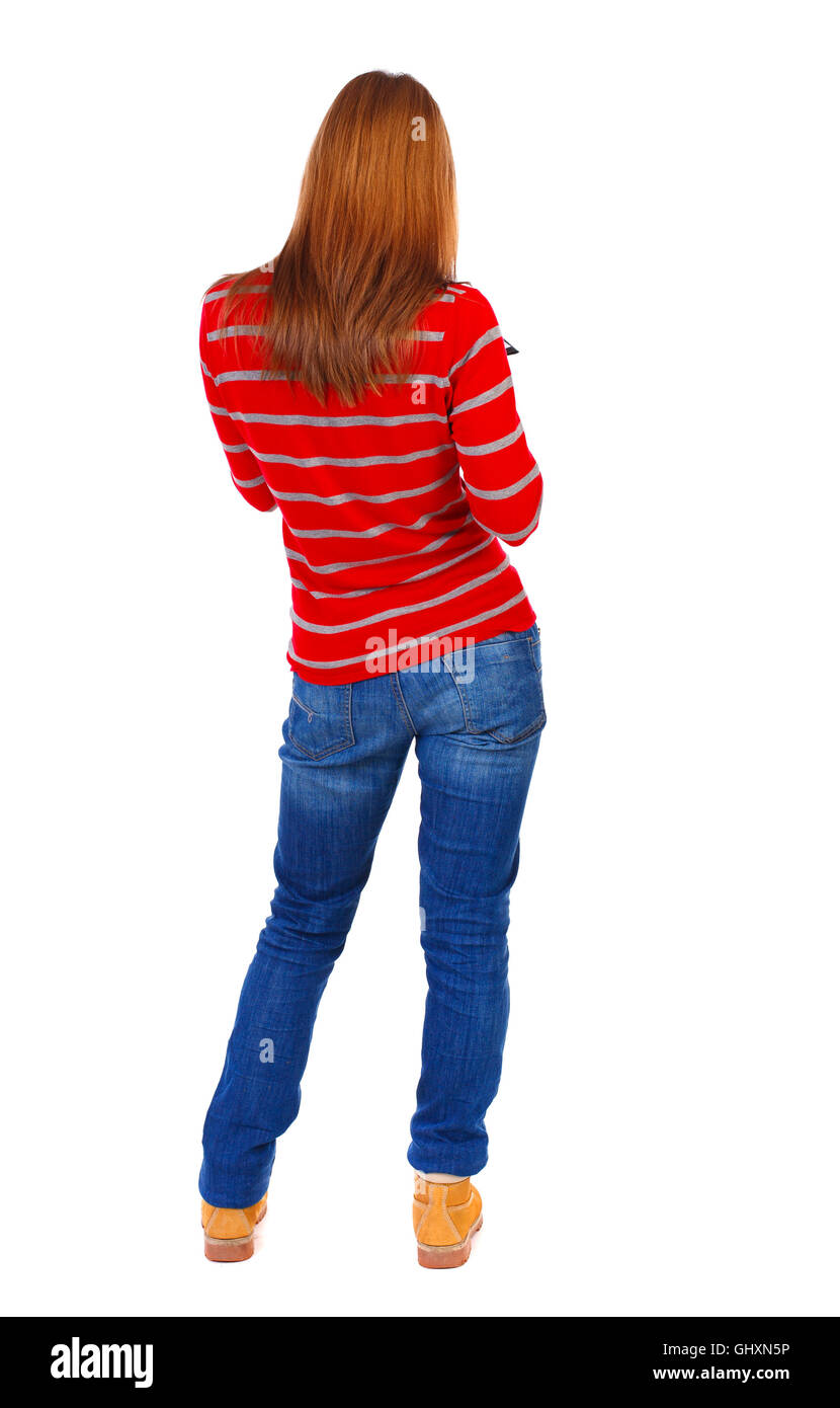 back view of standing young beautiful woman Stock Photo - Alamy