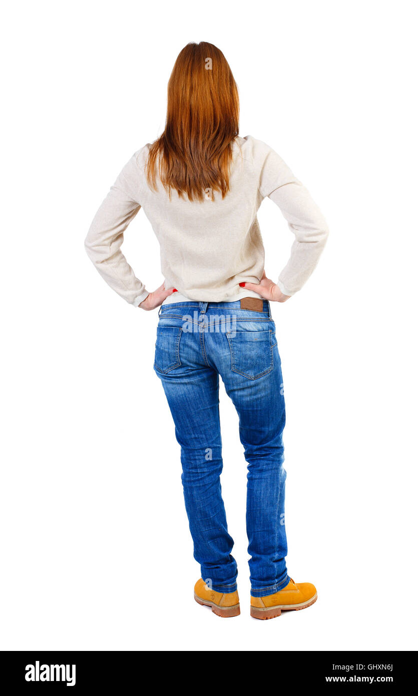 back view of standing young beautiful woman Stock Photo - Alamy