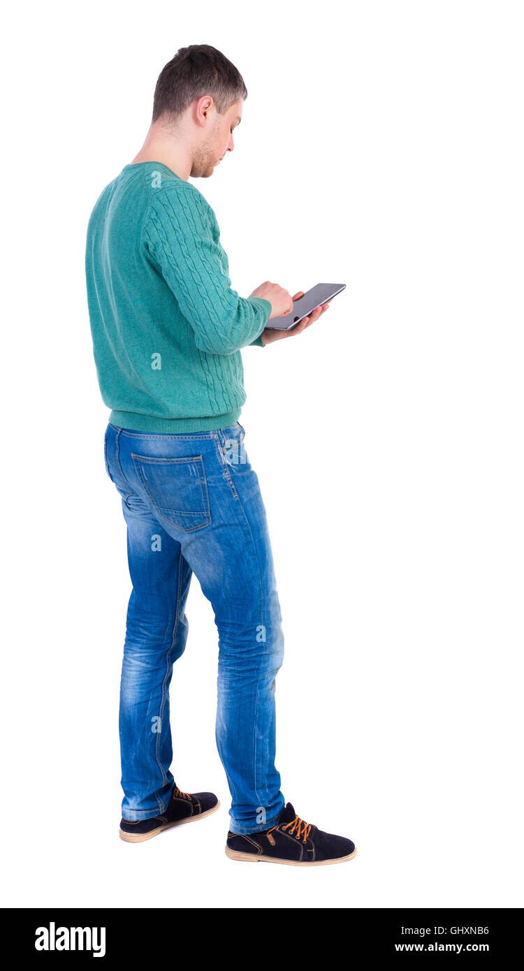 back view of business man uses mobile phone Stock Photo - Alamy