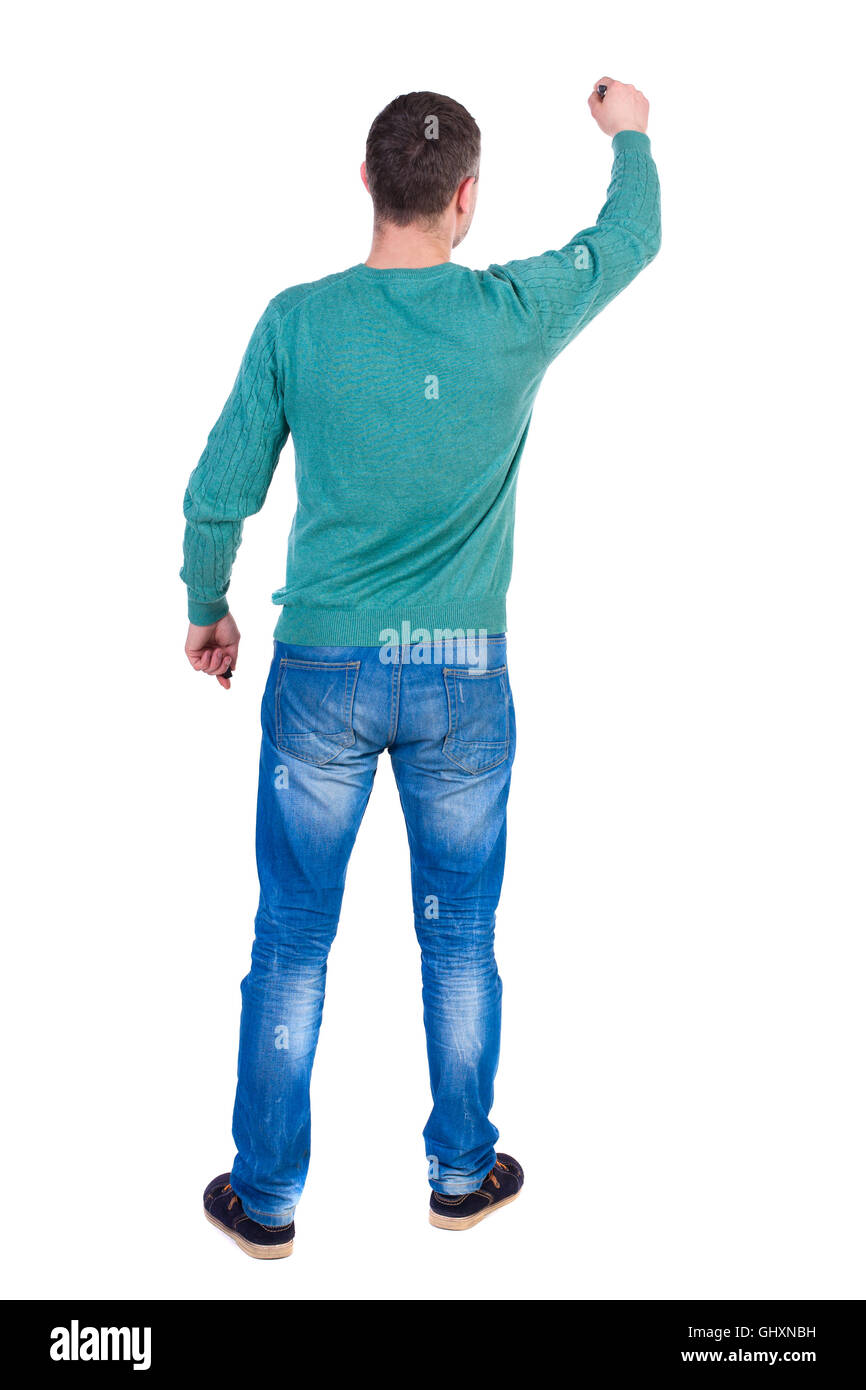 back view of writing business man Stock Photo - Alamy