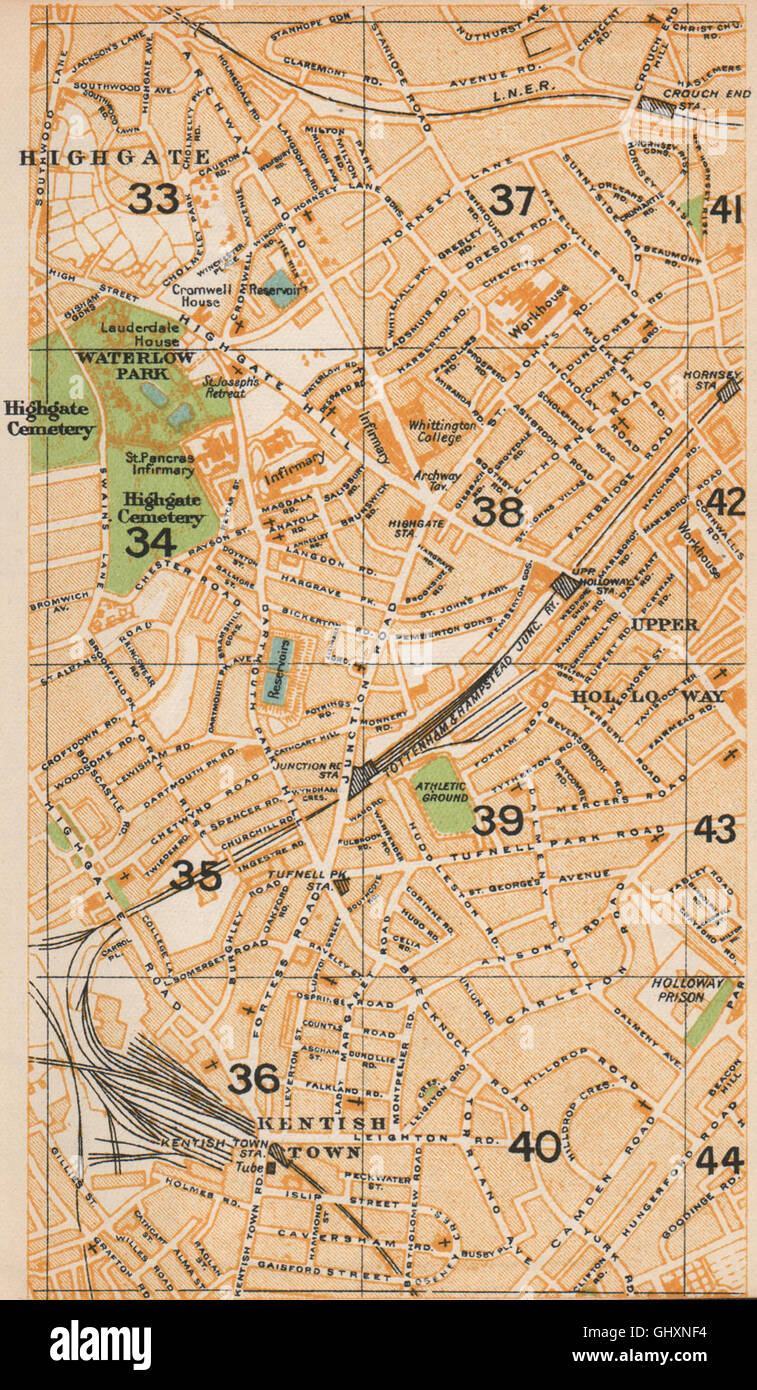 LONDON N. Kentish Town Archway Highgate Cemetery Tufnell Park Holloway ...