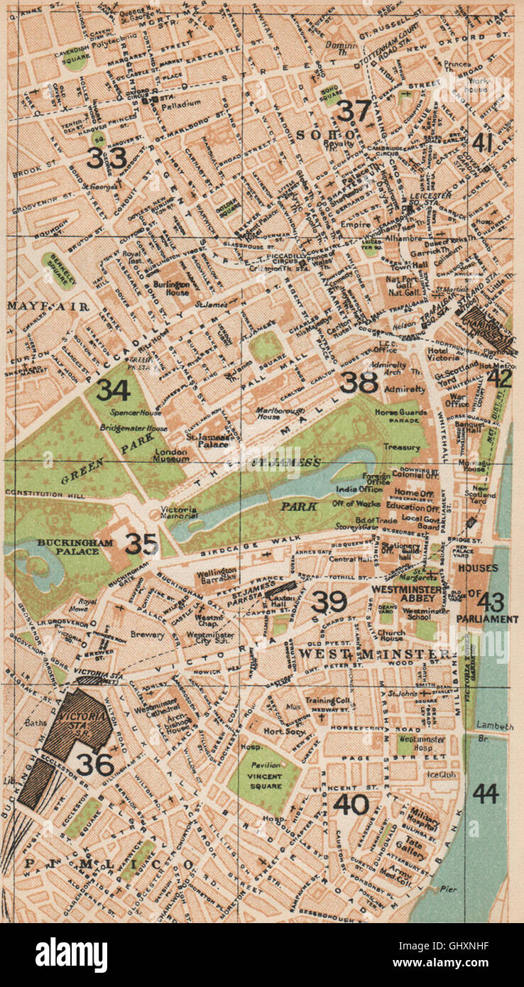 LONDON W. Westminster Mayfair Soho Pimlico St James's West End, 1935 ...