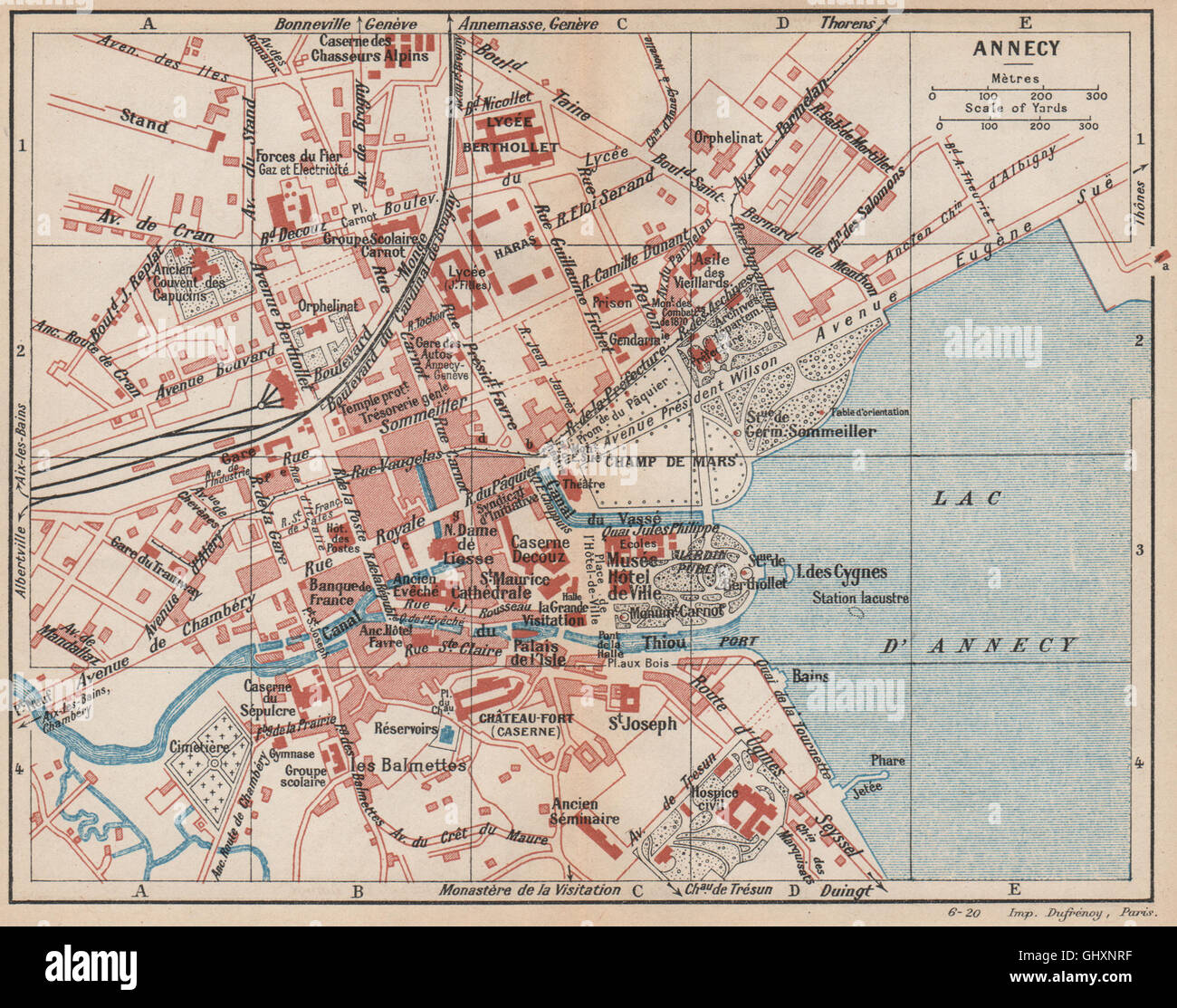 ANNECY. Vintage town city map plan. Haute-Savoie, 1920 Stock Photo - Alamy