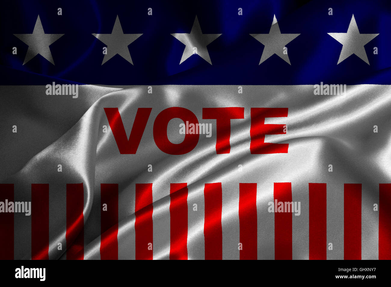 Vote flag red blue stripes white stars on satin background Stock Photo ...