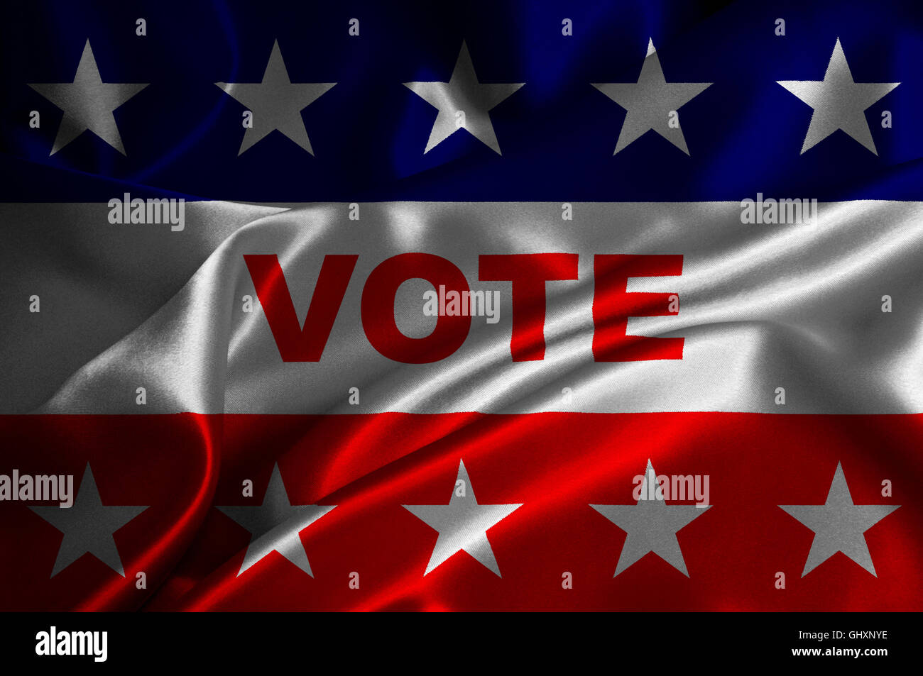 Vote flag with stars on satin background Stock Photo - Alamy