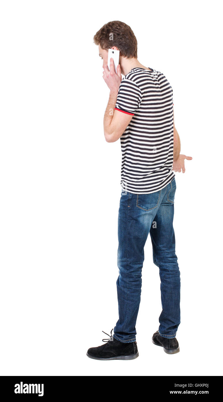 back view of business man talking on mobile phone Stock Photo - Alamy