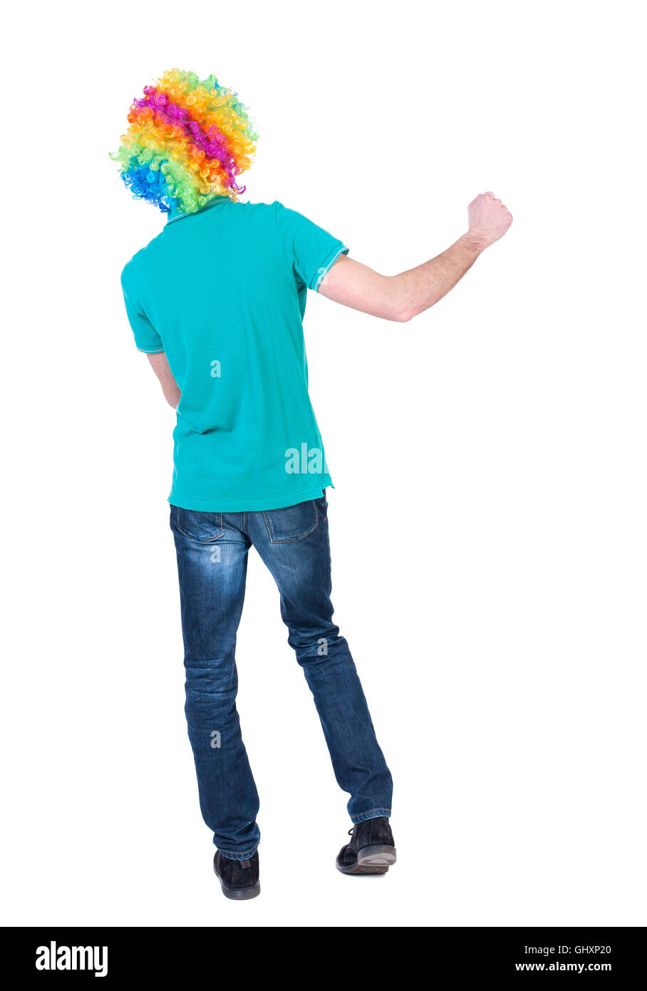 back view of dancing young beautiful man in clown wig Stock Photo - Alamy